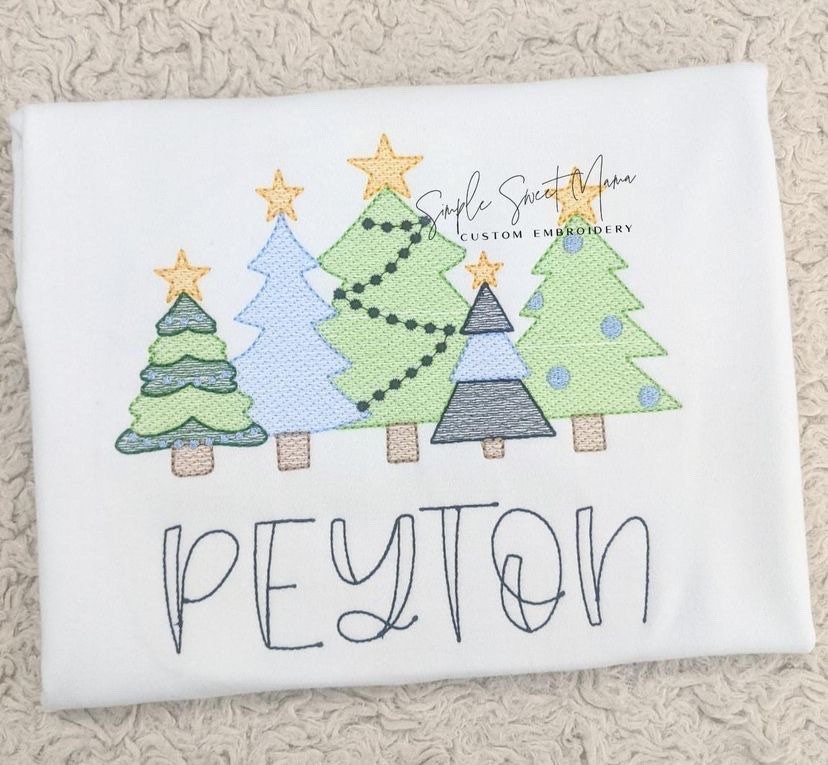 Christmas Tree Patch Sketch Fill Machine Embroidery Design | Etsy