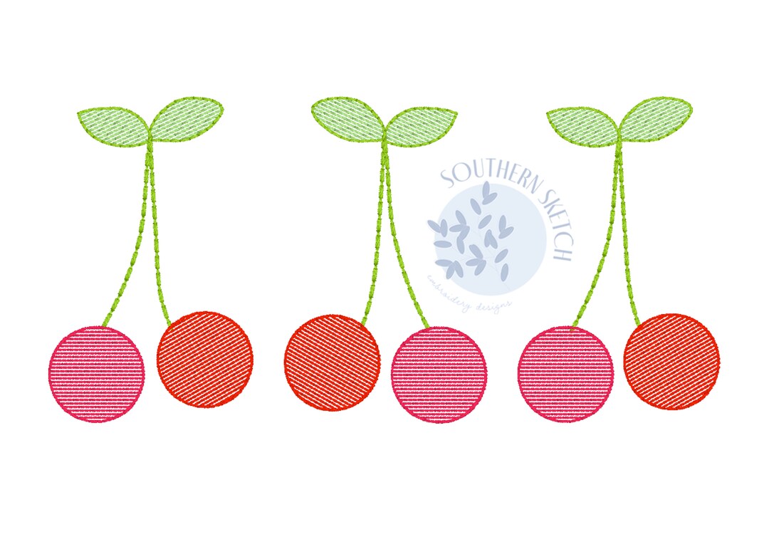 Cherry Trio Cherries Fruit Simple Spring Summer Sketch Light Fill ...
