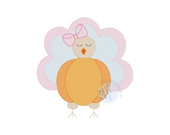 Thanksgiving Pumpkin Girl Bow Turkey Trio Sketch Light Fill Fall Autumn ...
