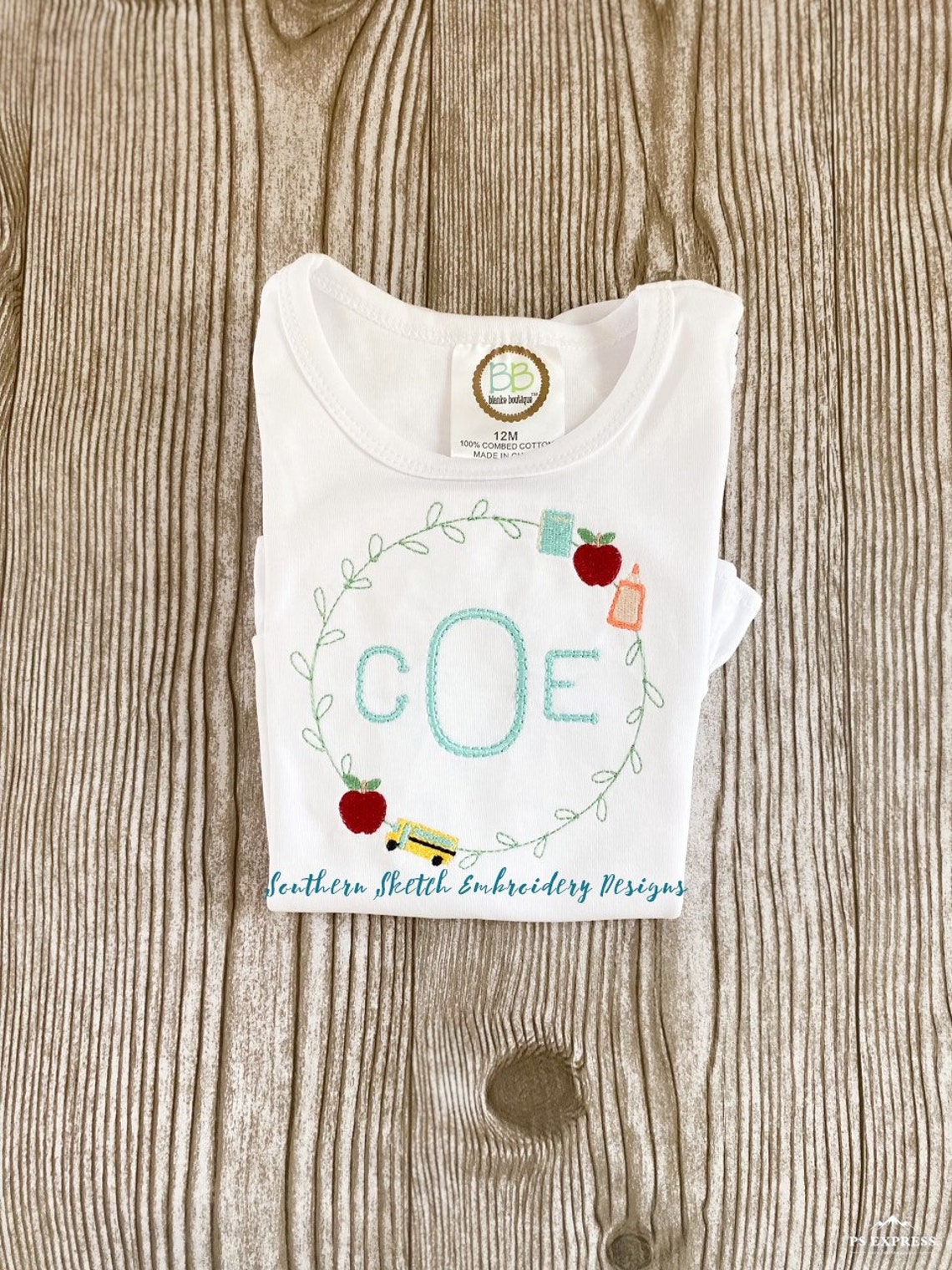 Back to School Monogram Frame Teacher Apple School Bus Blue | Etsy