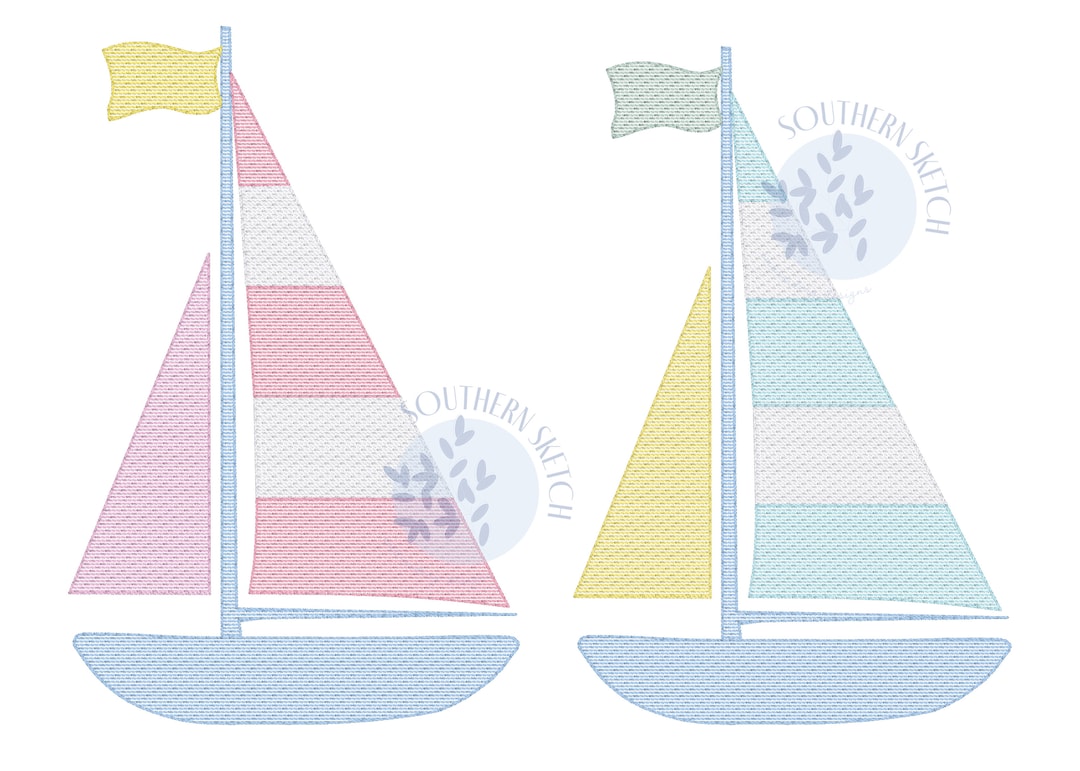 Sailboat Simple Stripe Single Boat Summer Machine Embroidery Design ...