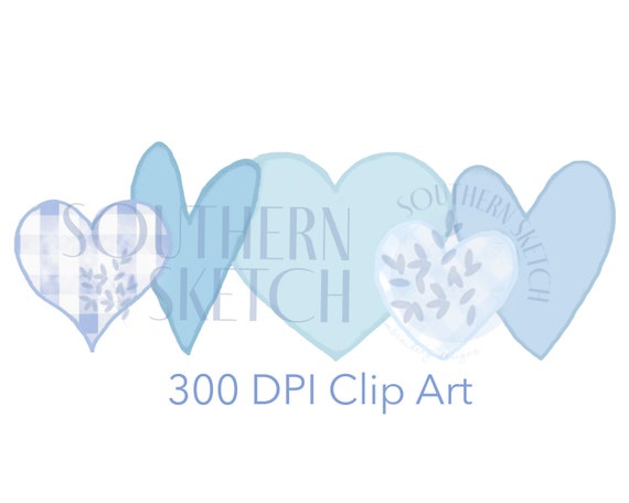 Blue Gingham Hearts .png Digital Watercolor PNG Clip Art File - Etsy