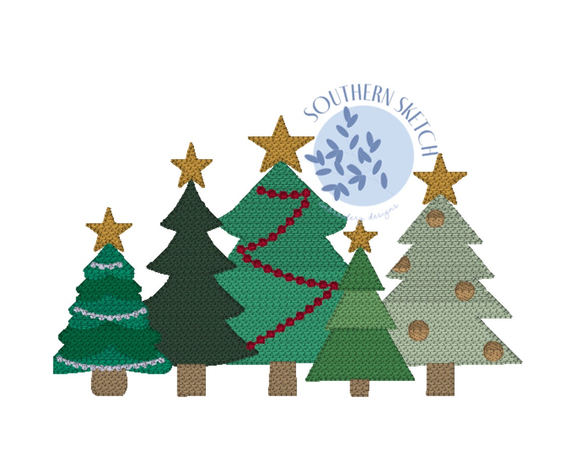 Christmas Tree Patch Sketch Fill Machine Embroidery Design | Etsy
