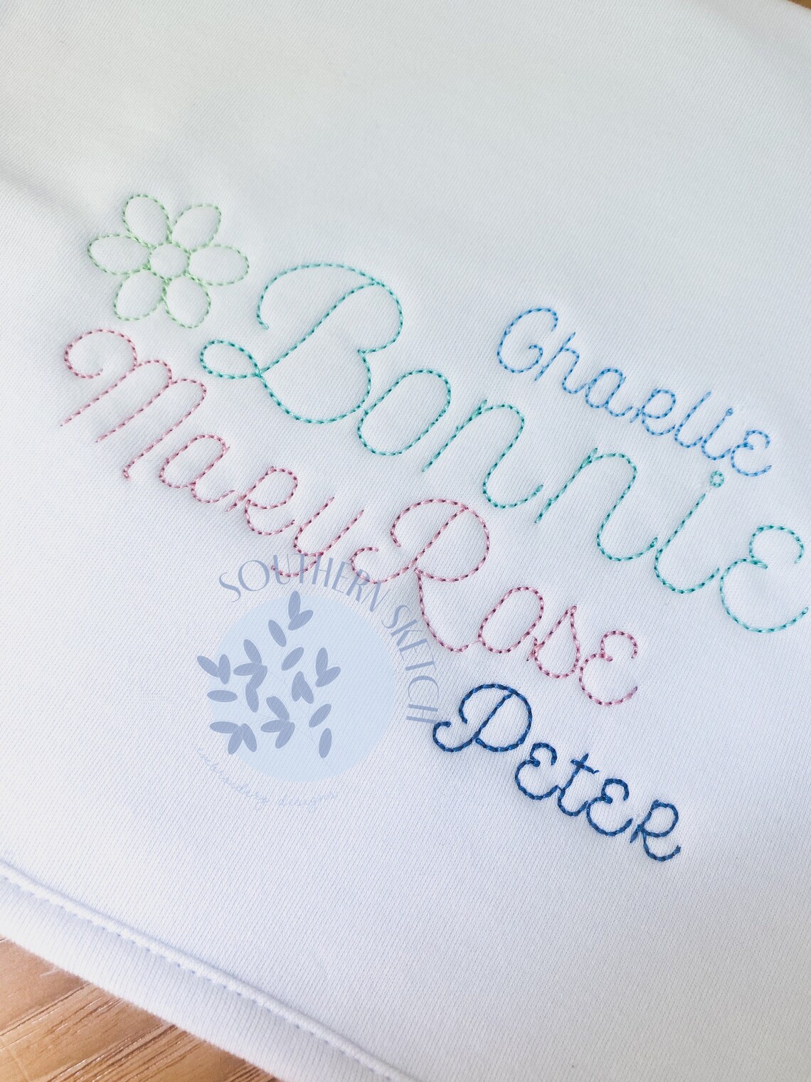 Bonnie Bean Cursive Style Floss Print Classic Machine Embroidery Bean ...