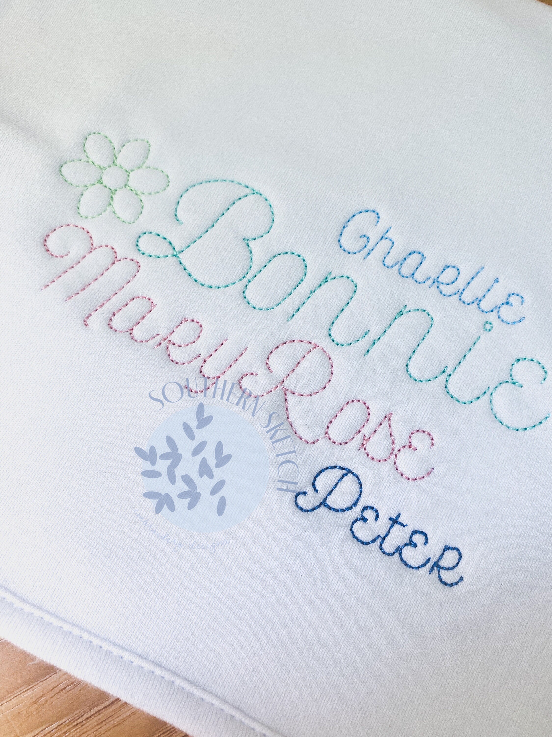 Bonnie Bean Cursive Style Floss Print Classic Machine Embroidery Bean ...