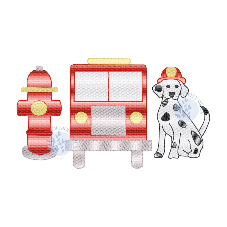 Firetruck Firefighter Dalmatian Sketch Fill Light Fill Summer Boy Girl ...