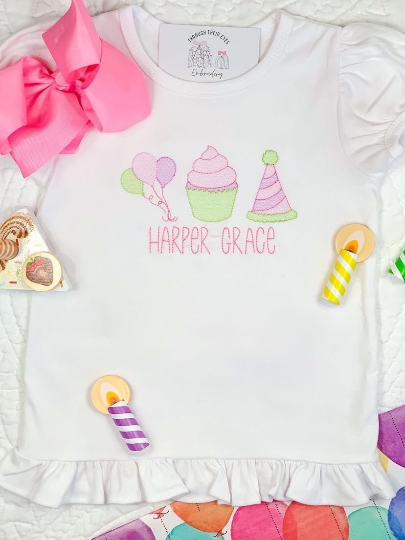 Happy Birthday Trio Balloons Cupcake Party Hat Sketch Fill - Etsy