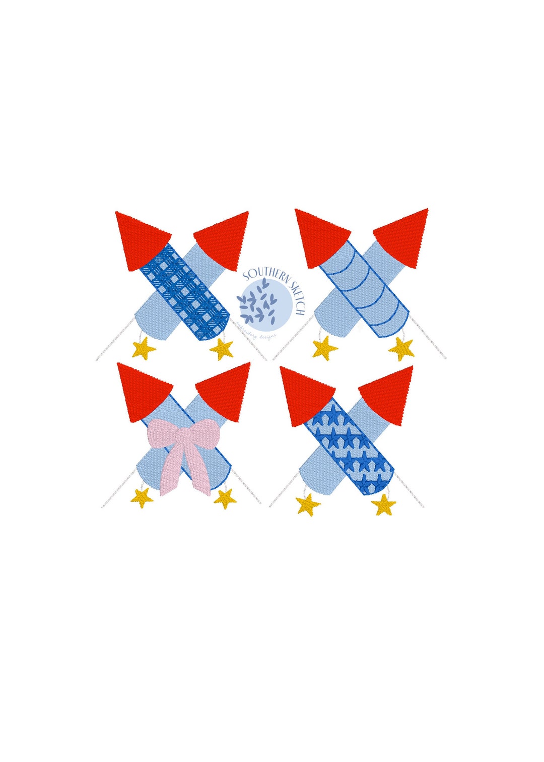 Firework Rocket Ships Mini Fill Stitch Bundle Gingham, Stars, Bow, and ...