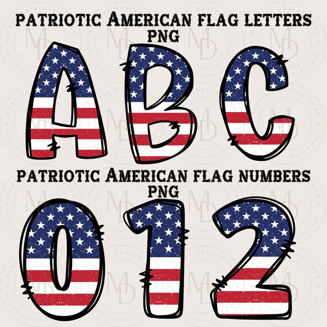 USA Flag Patriotic Doodle Letters, Flag Alphabet, Sublimation Alpha Set ...