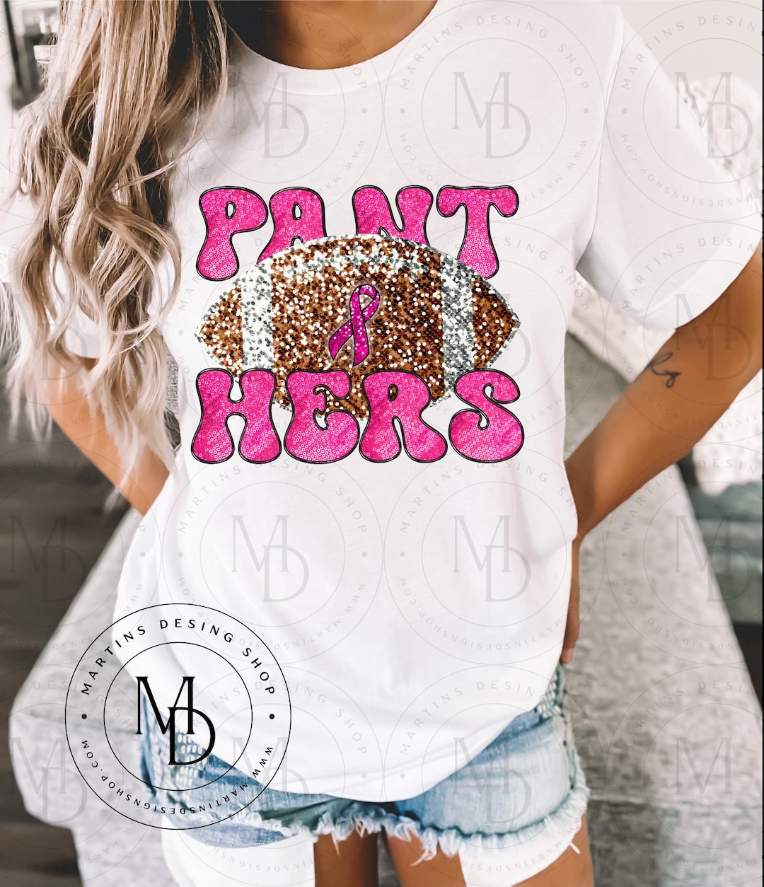 Panther Pink Out Faux Sequin Football Digital Design| Panthers Shirt ...