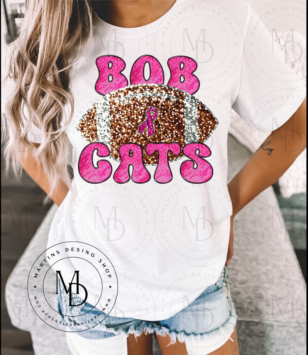 Bobcats Pink Out Faux Sequin Football Digital Design| Bobcats Pink Out ...