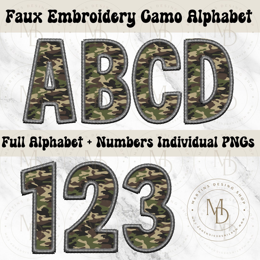 Camo Faux Embroidery Alpha Set Png, Camo Alpha Set Png, Popular Shirt ...