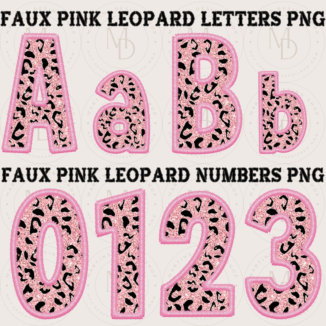 Pink Black Leopard Faux Embroidery Alpha Set Png, Pink Leopard Alpha ...