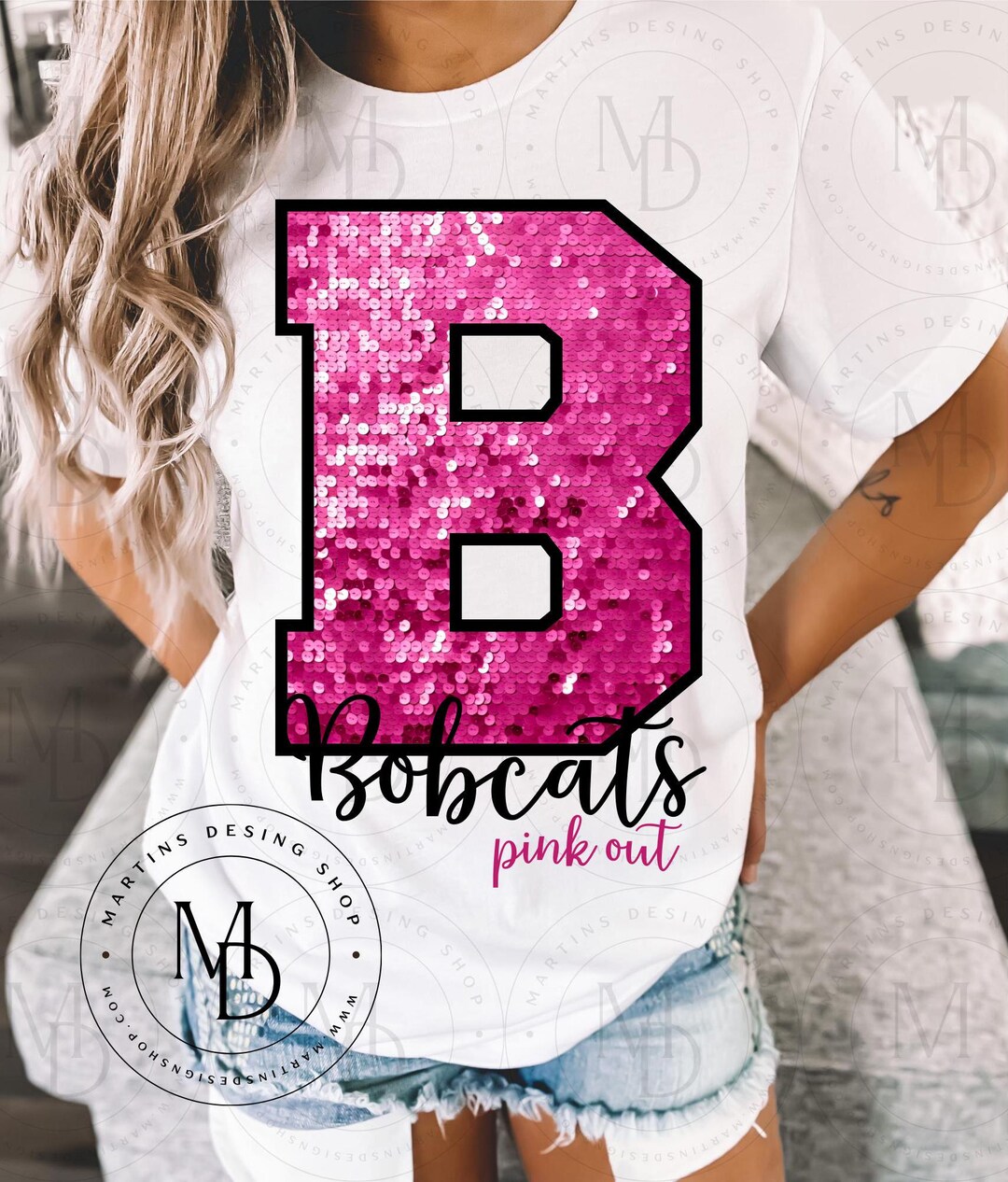 Bobcats Pink Out Faux Sequin Digital Design| Bobcats Pink Out Shirt ...