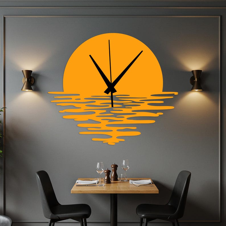 Sunset Metal Wall Clock, Modern Ocean Reflection Wall Clock, Bold ...