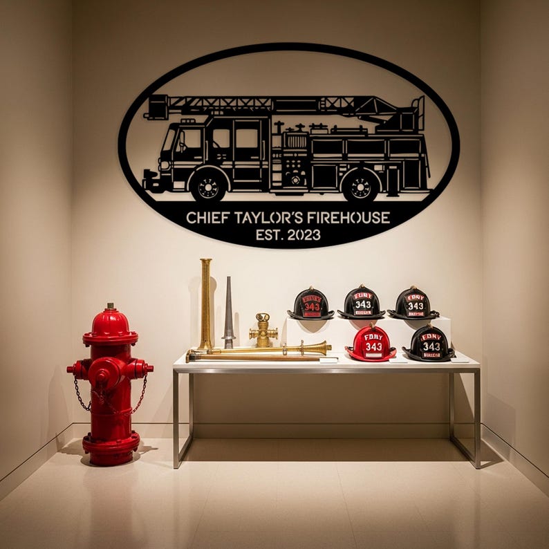 Custom Fire Truck Station Metal Sign, Personalized Firehouse Wall Art ...
