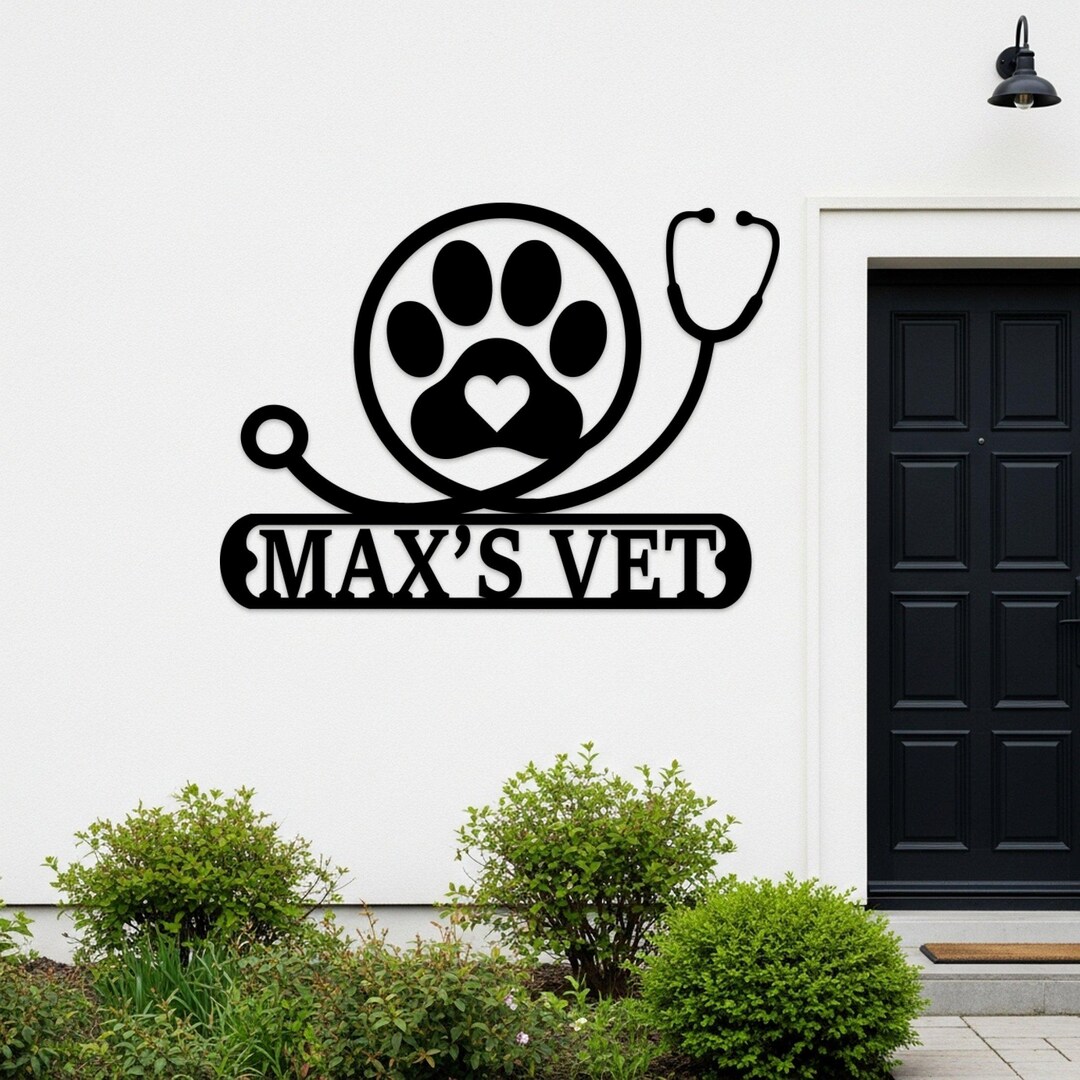 Veterinary Clinic Metal Wall Art, Pet Wellness Sign With Paw Print ...