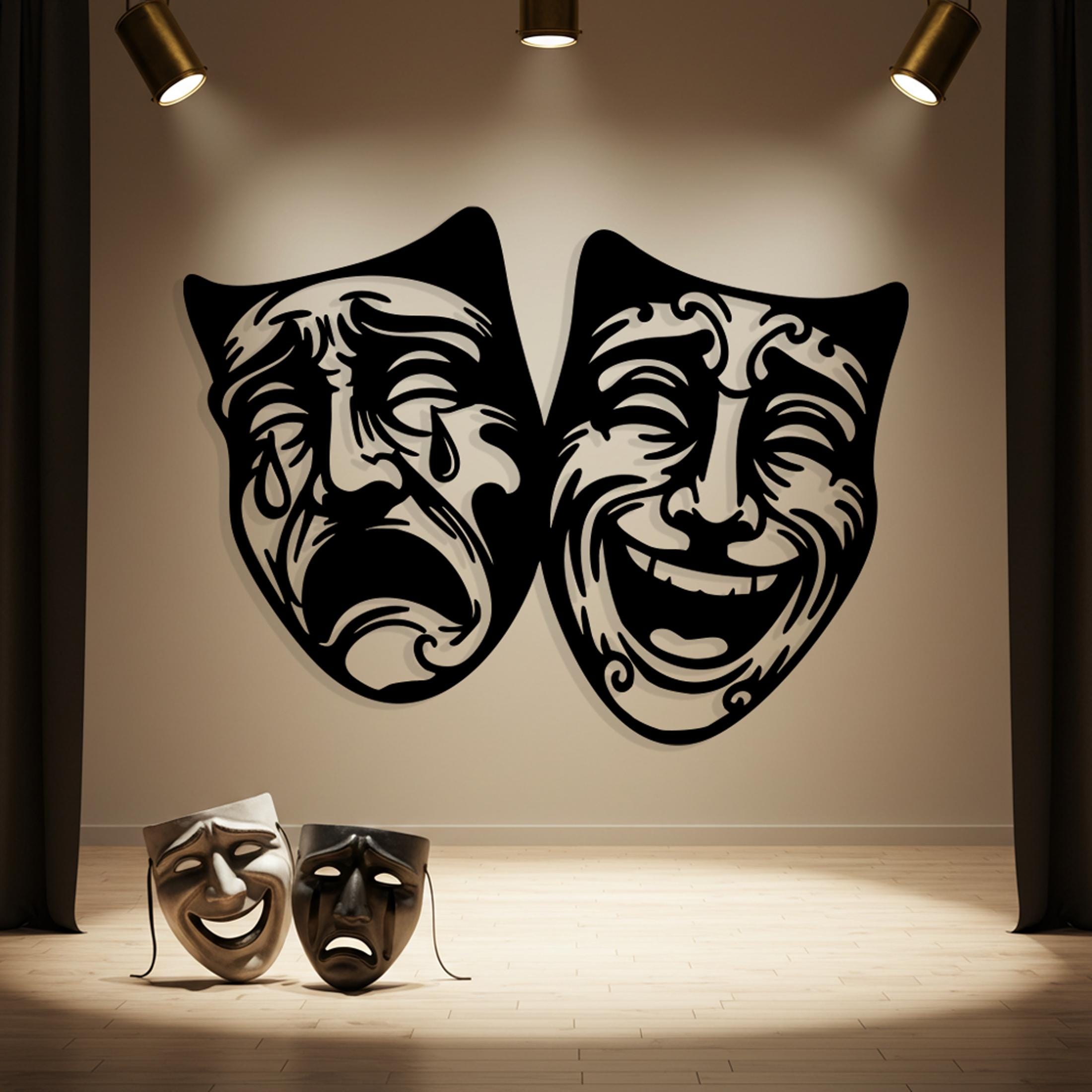 Comedy Tragedy Masks Metal Decor, Oversized Theater Masks Wall Art ...