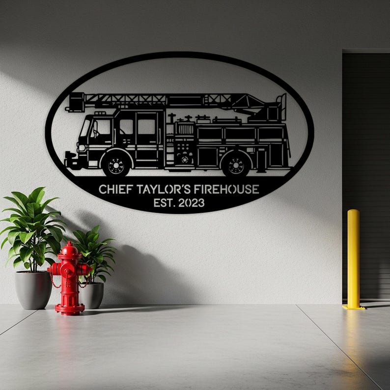 Custom Fire Truck Station Metal Sign, Personalized Firehouse Wall Art ...