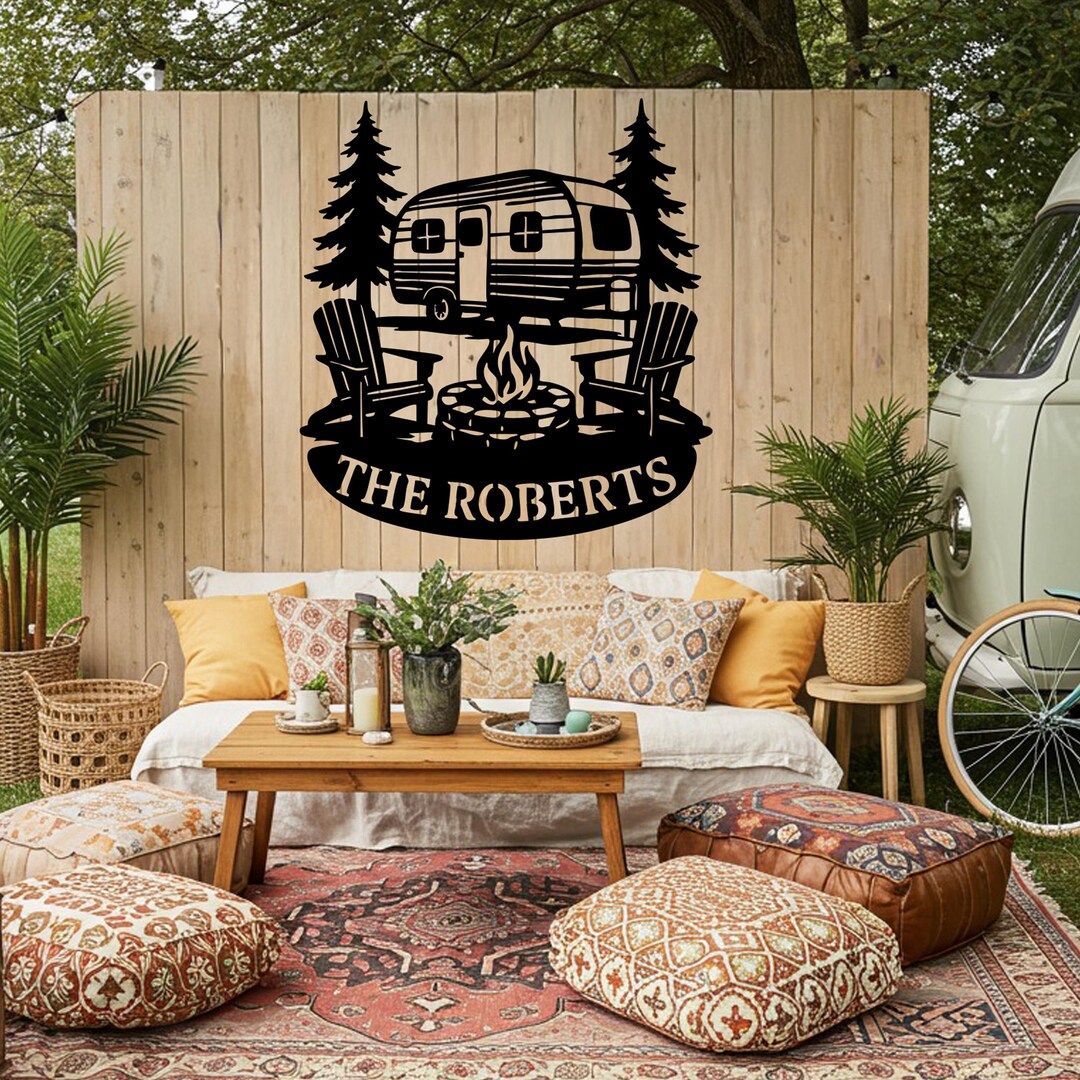 Custom Camper Rv Metal Sign, Personalized Firepit Wall Art, Forest ...