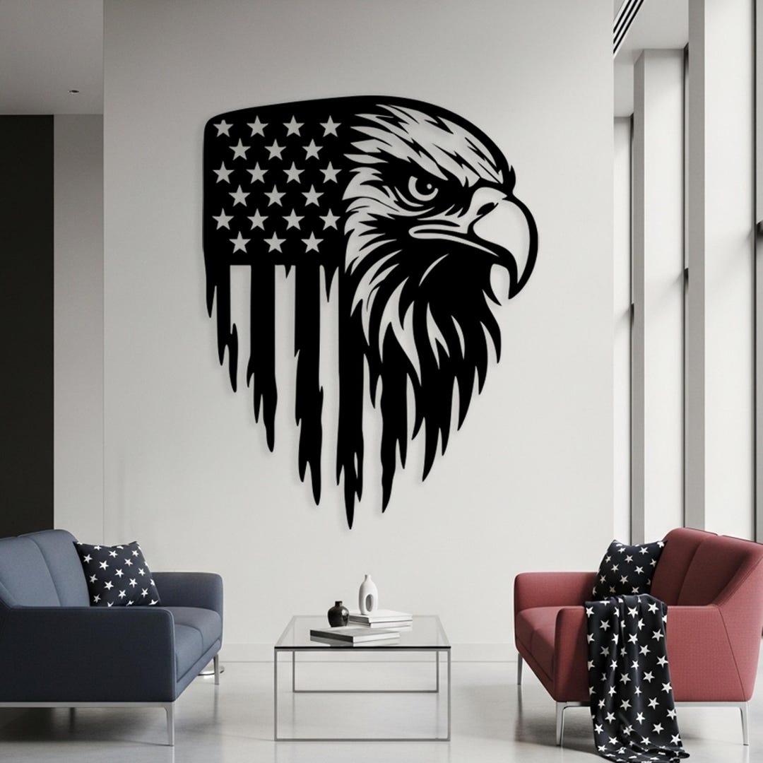 Patriotic Flag Metal Wall Art, USA Eagle Wall Decor, Metal Flag Sign ...