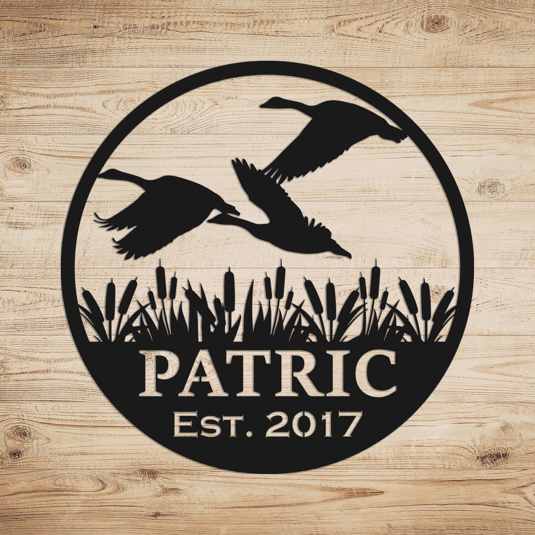 Flying Mallard Duck Hunting Metal Signs, Reeds and Goose Hunting Custom ...