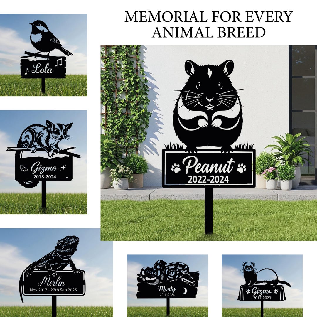 Hamster Silhouette Memorial Garden Stake, Cute Custom Metal Grave ...