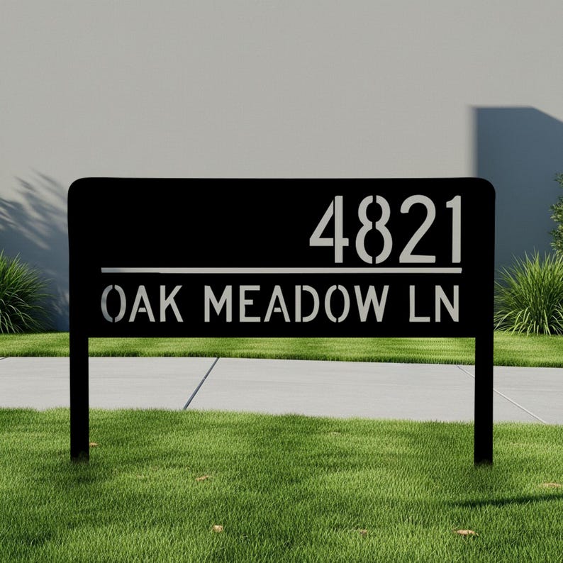 Modern Metal Address Yard Sign, Custom House Number Garden Stake ...