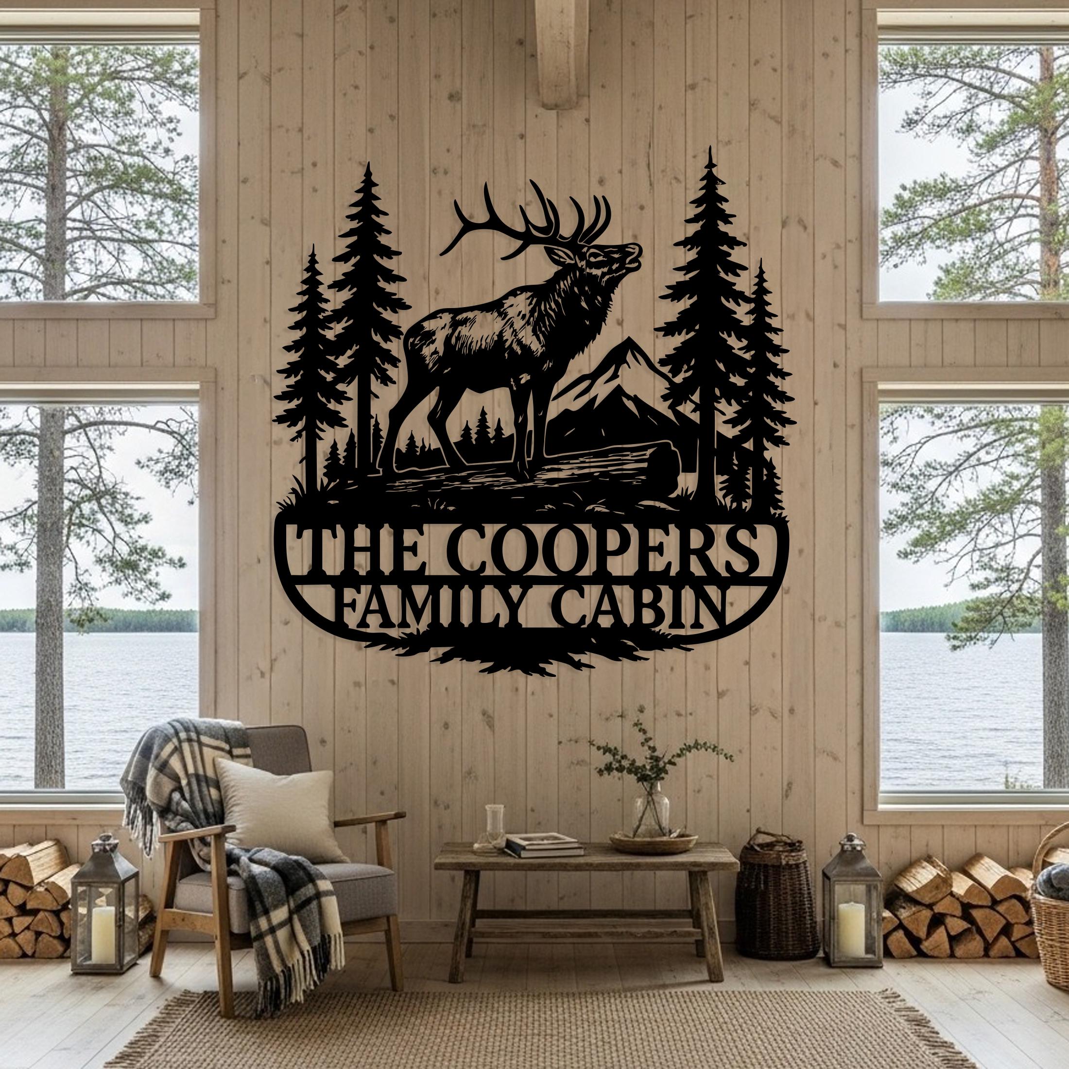 Custom Elk Metal Cabin Sign, Personalized Mountain Lodge Wall Art ...