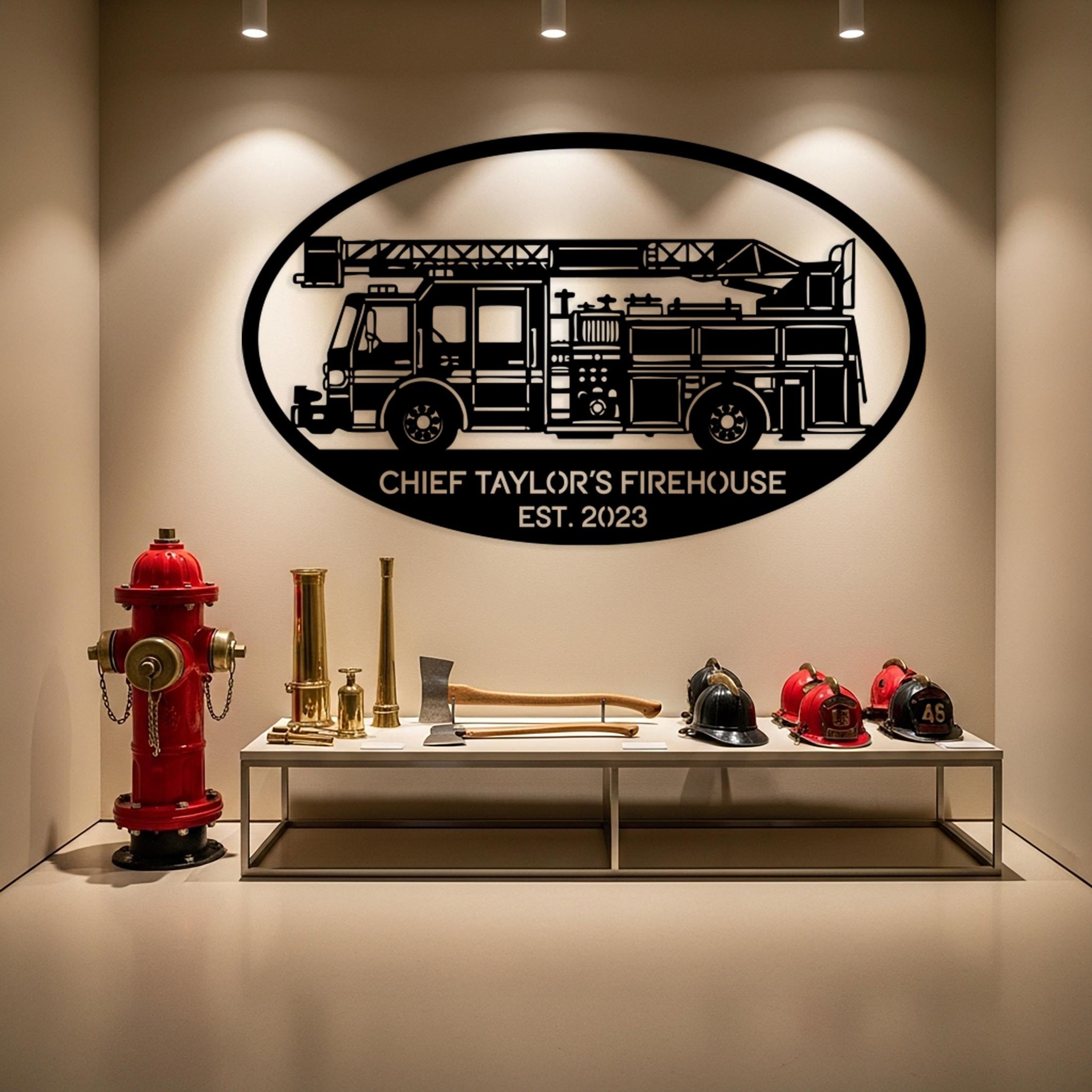 Custom Fire Truck Station Metal Sign, Personalized Firehouse Wall Art ...