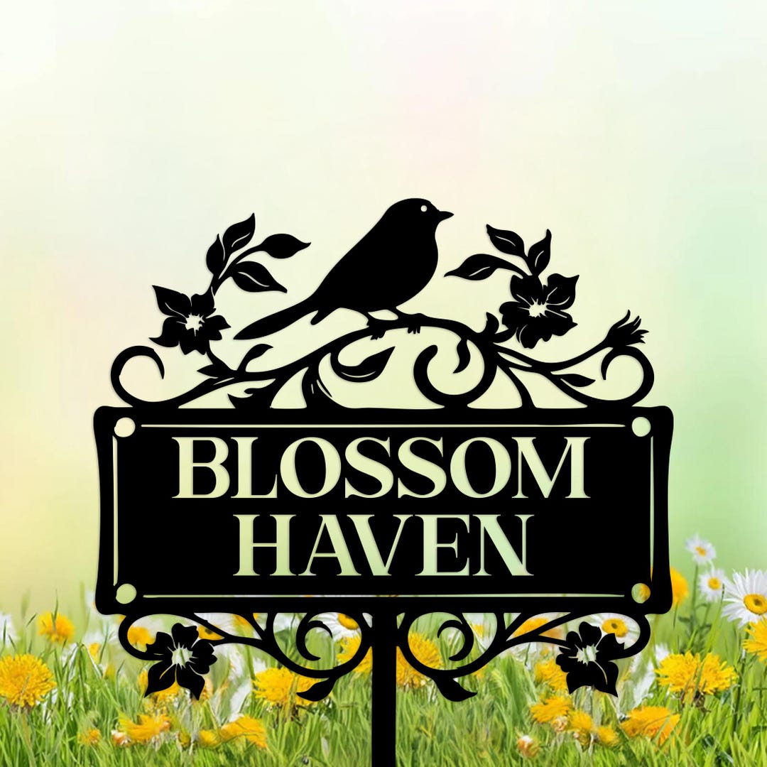 Custom Bird Garden Metal Yard Sign, Personalized Floral Garden Stake ...