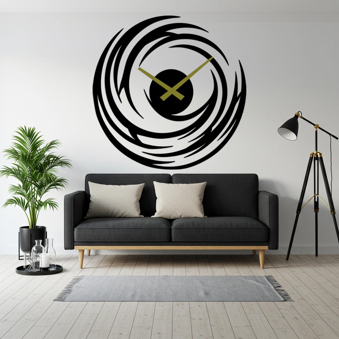 Modern Wall Clock Metal Art, Abstract Swirl Clock Decor, Large Living ...