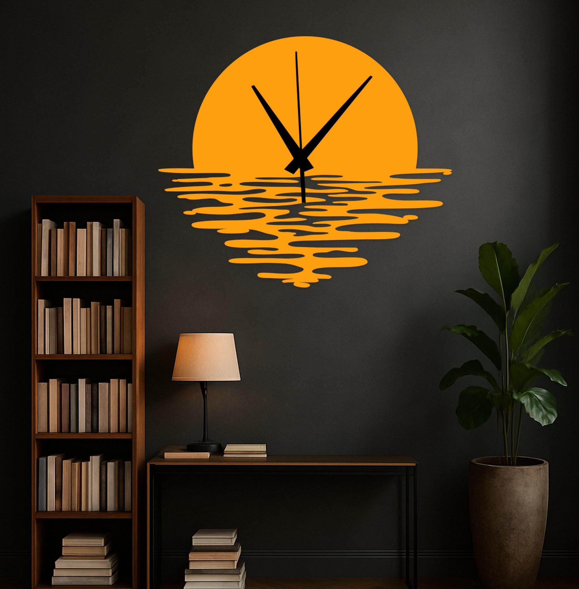 Sunset Metal Wall Clock, Modern Ocean Reflection Wall Clock, Bold ...