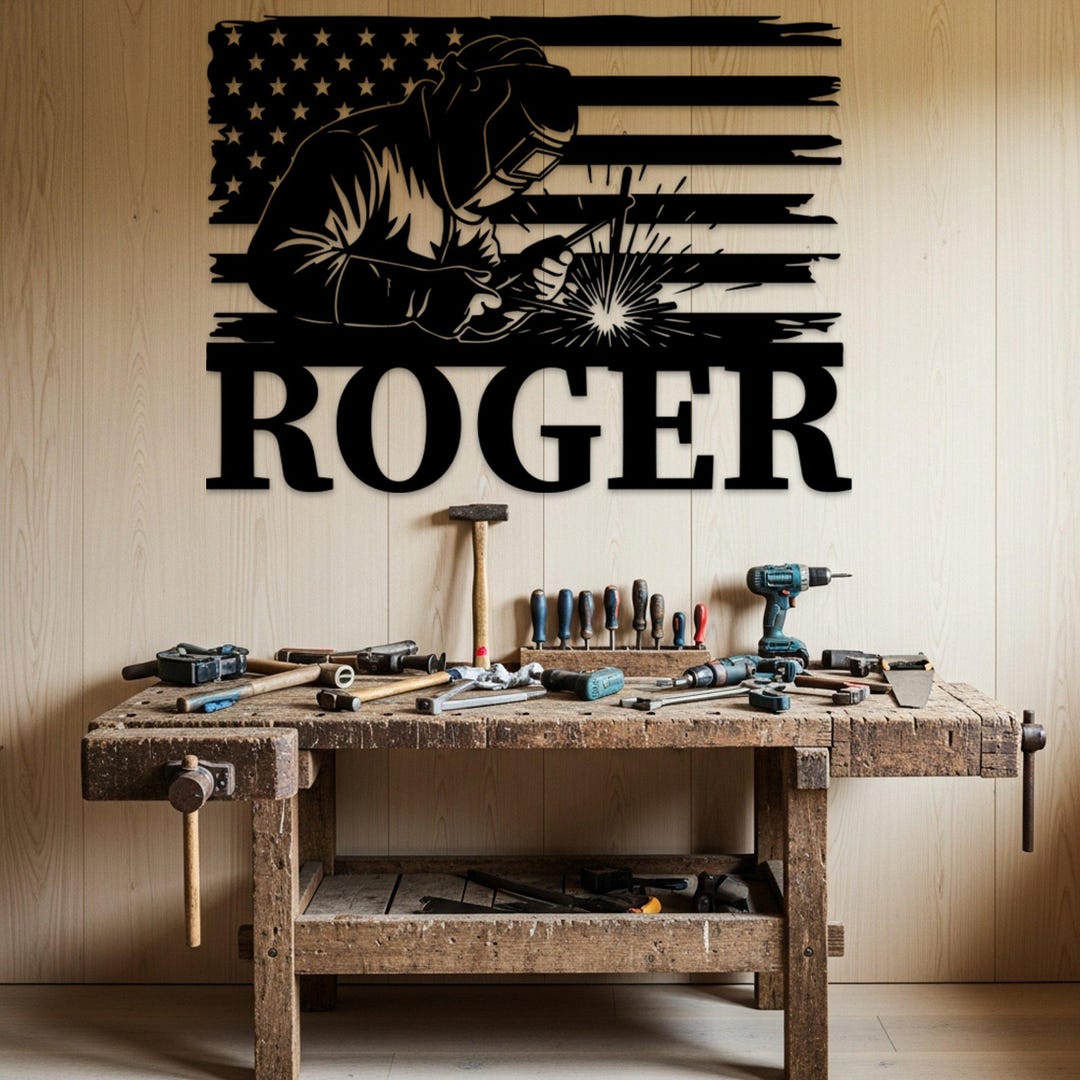Custom Welding American Flag Metal Sign, Personalized Garage Wall Art ...