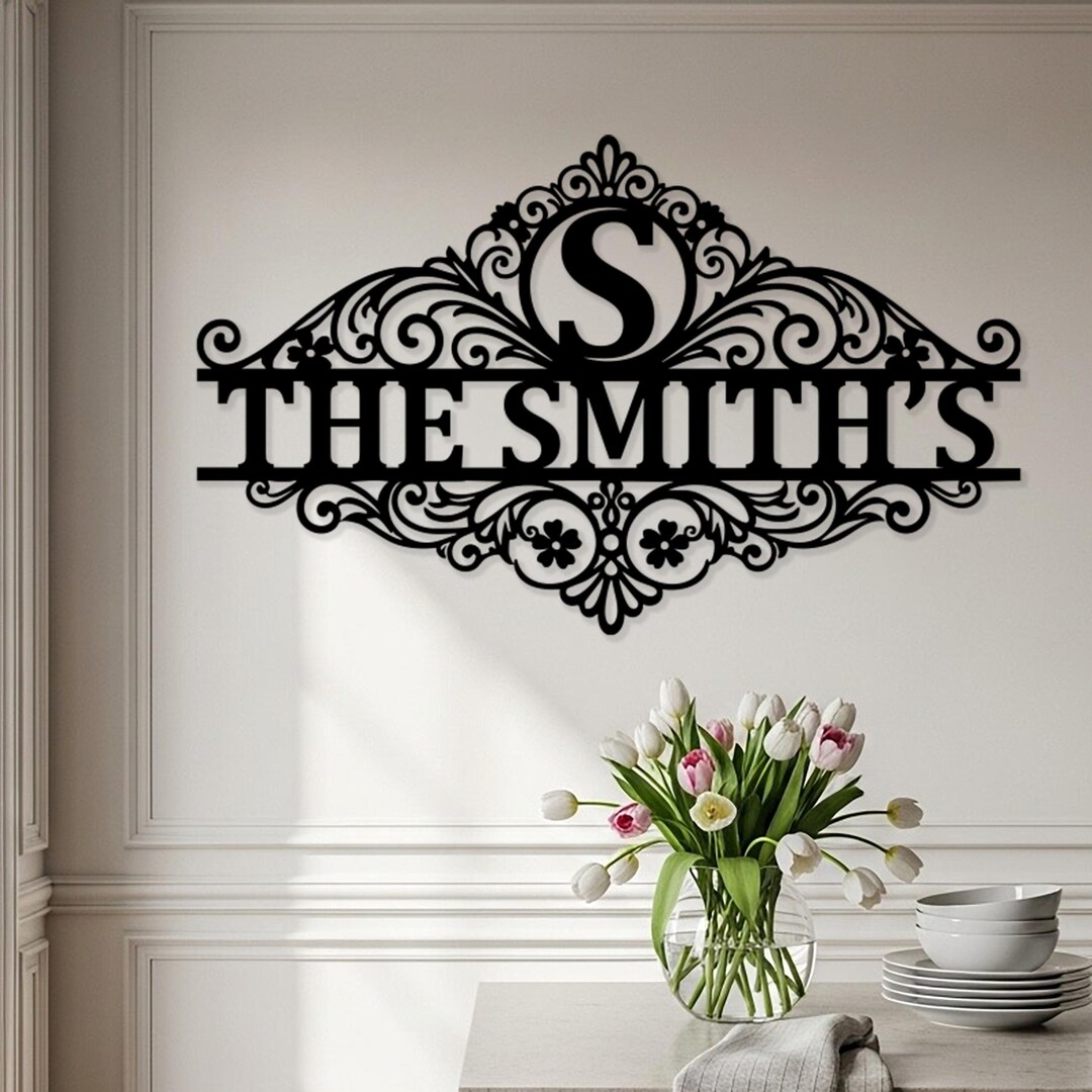 Custom Last Name Metal Sign, Personalized Family Name Wall Art, Ornate ...
