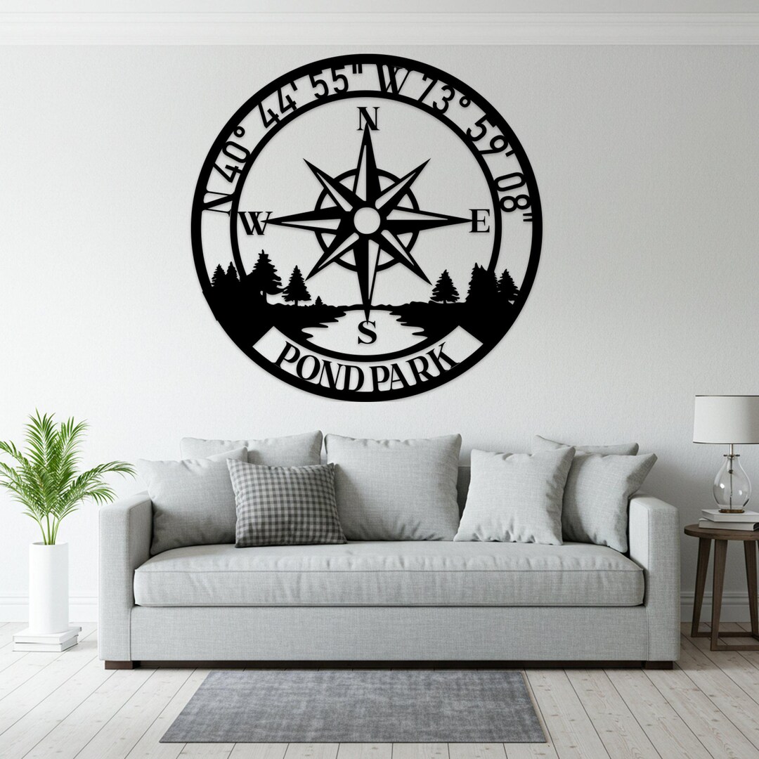 Custom Compass Metal Sign, Coordinates Wall Decor, Personalized Compass ...