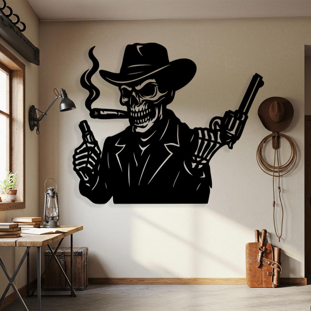 Cowboy Skeleton Metal Decor, Skeletal Cowboy Wall Art, Western Outlaw ...