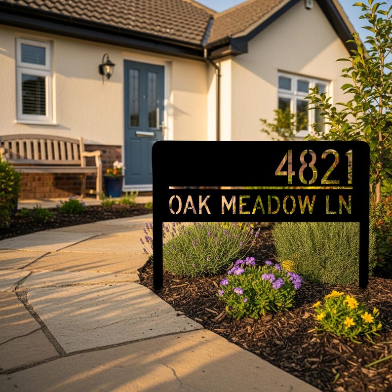 Modern Metal Address Yard Sign, Custom House Number Garden Stake ...