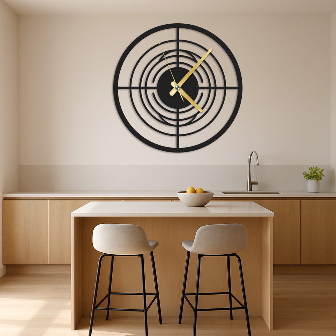 Geometric Circle Metal Clock, Above Couch Modern Clock, Round ...