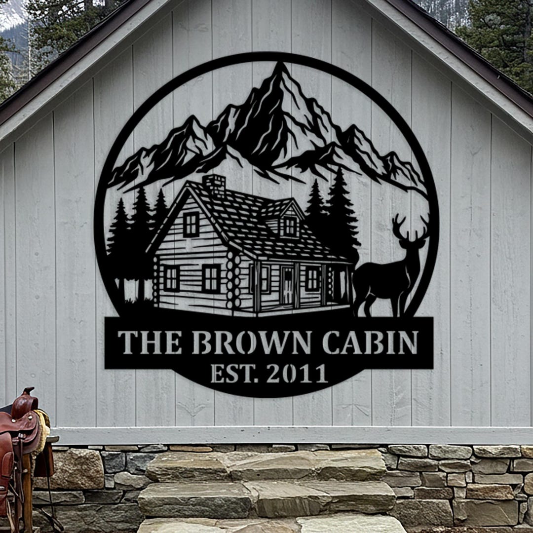 Custom Mountain Cabin Metal Sign, Personalized Log Home Decor ...