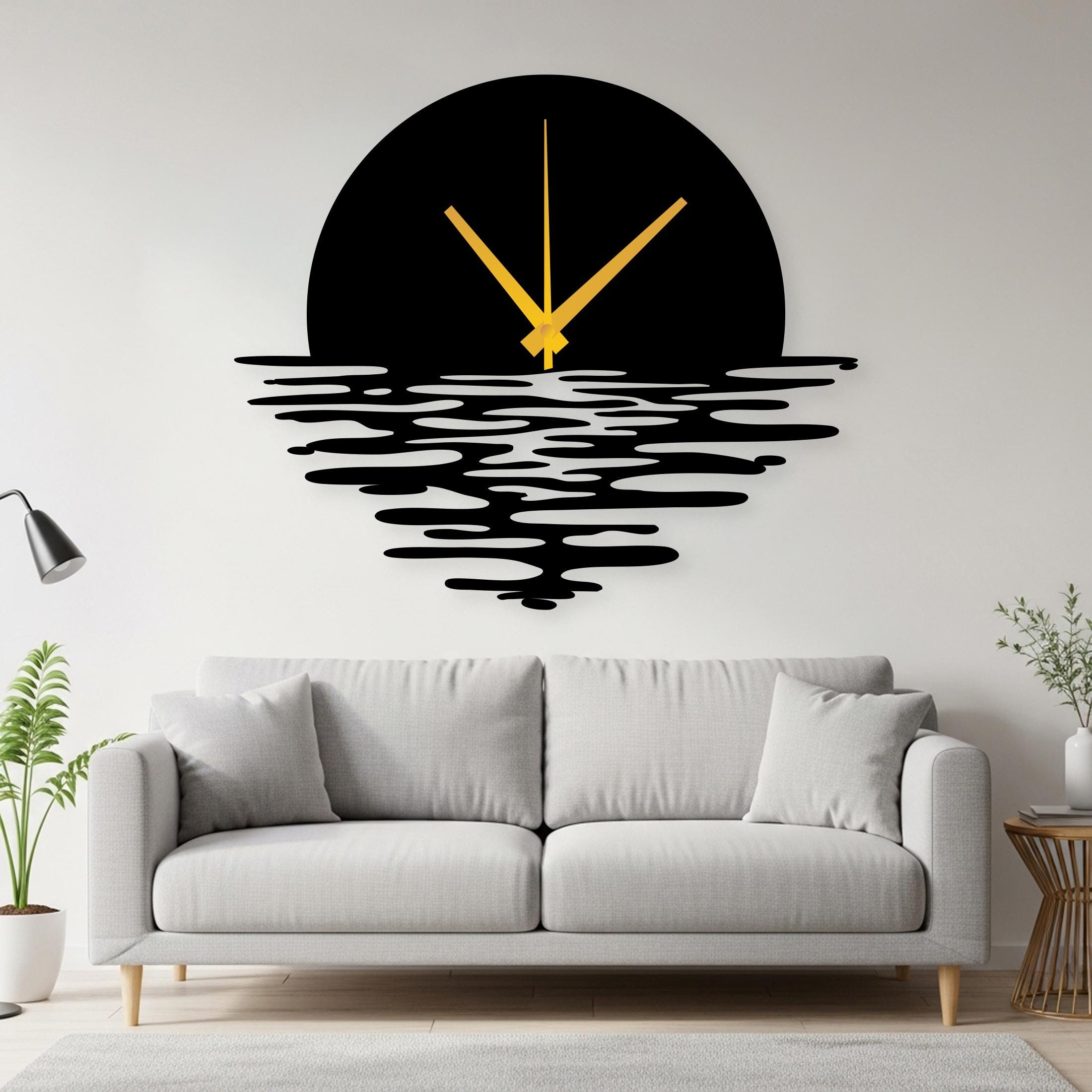 Sunset Metal Wall Clock, Modern Ocean Reflection Wall Clock, Bold ...