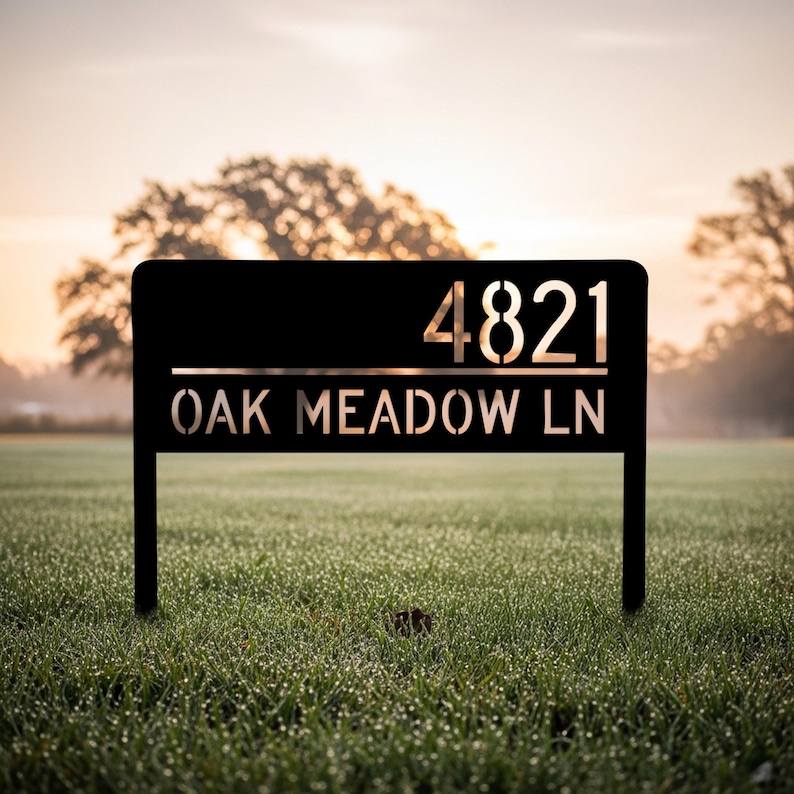 Modern Metal Address Yard Sign, Custom House Number Garden Stake ...