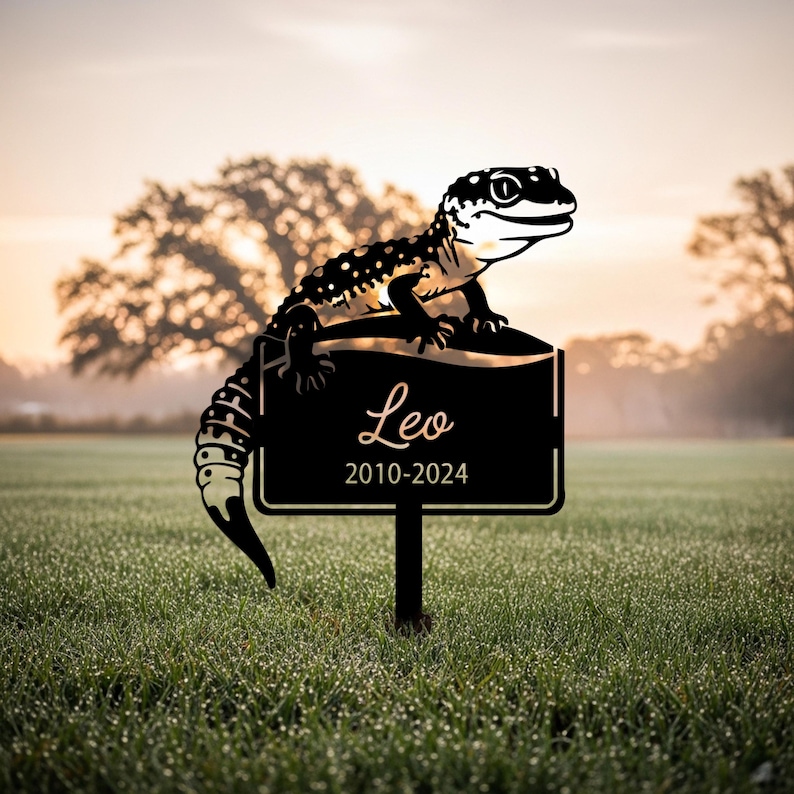 Leopard Gecko Memorial Garden Stake, Custom Metal Reptile Grave Marker ...