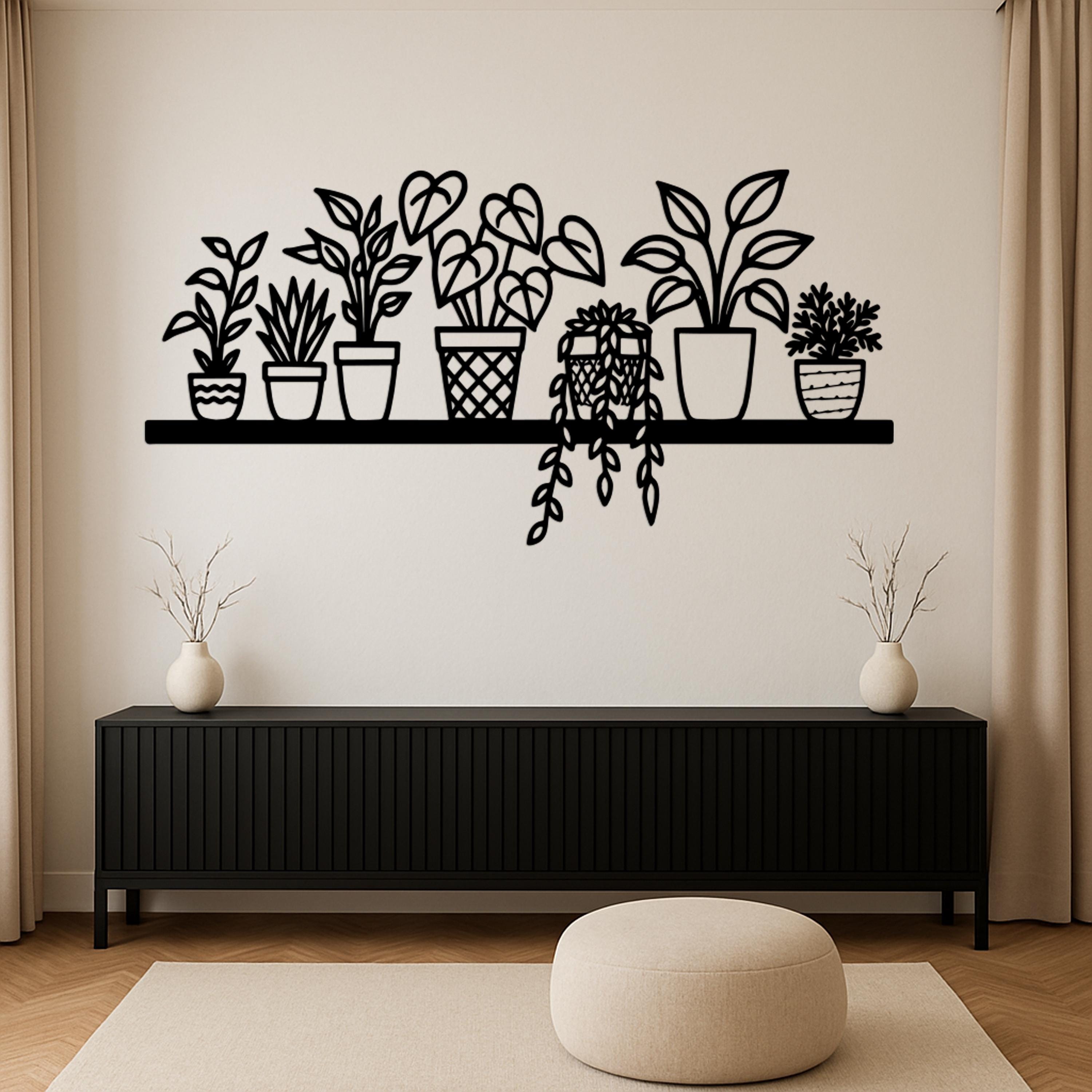 Flower Metal Wall Decor, Plant on Shelf Wall Art, Potted Flowers Metal ...