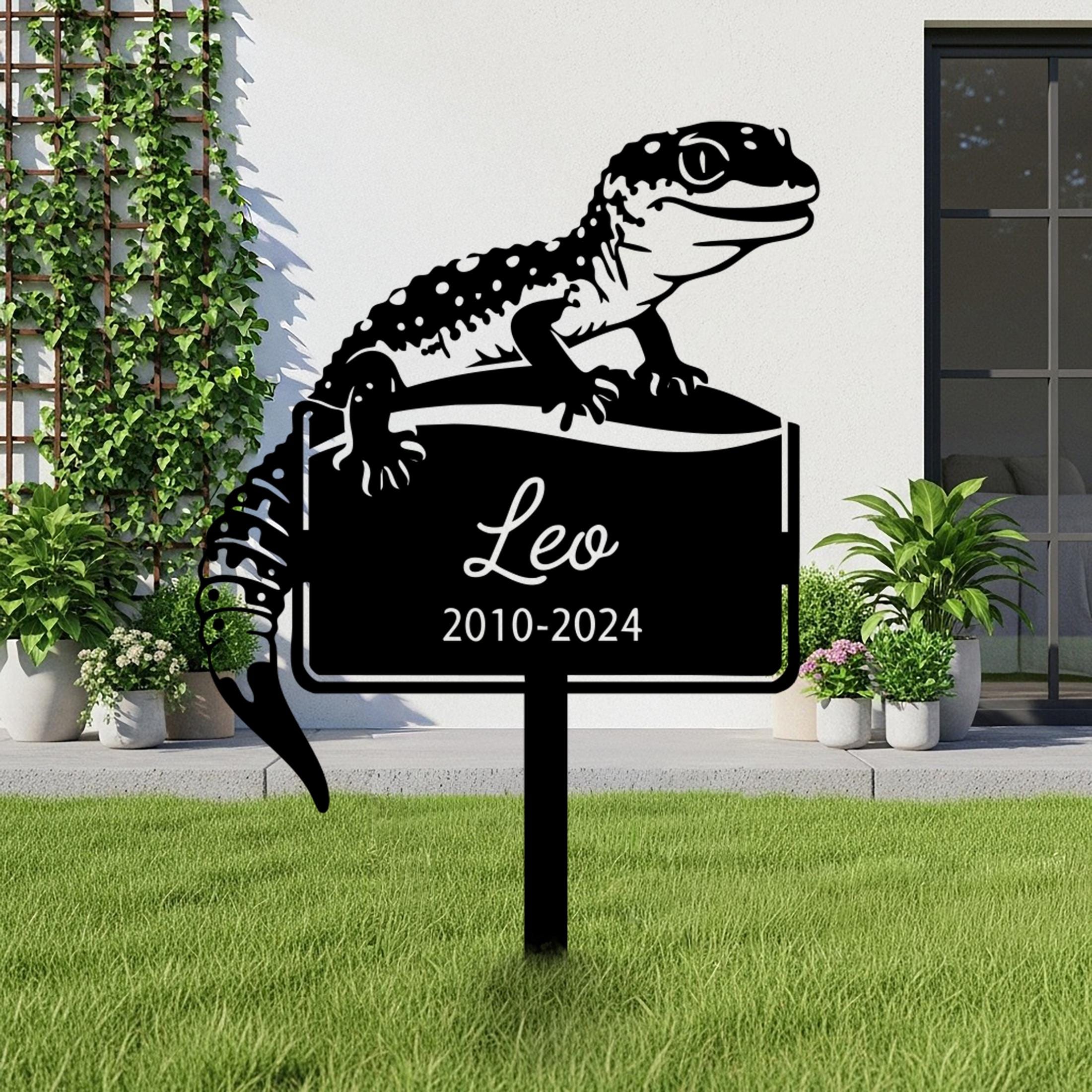 Leopard Gecko Memorial Garden Stake, Custom Metal Reptile Grave Marker ...