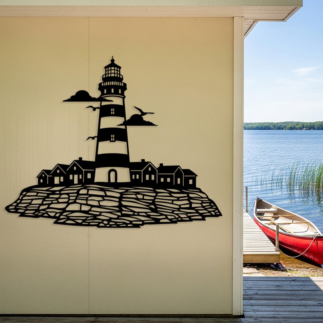 Nautical Lighthouse Metal Wall Art, Coastal Beach House Decor, Ocean ...