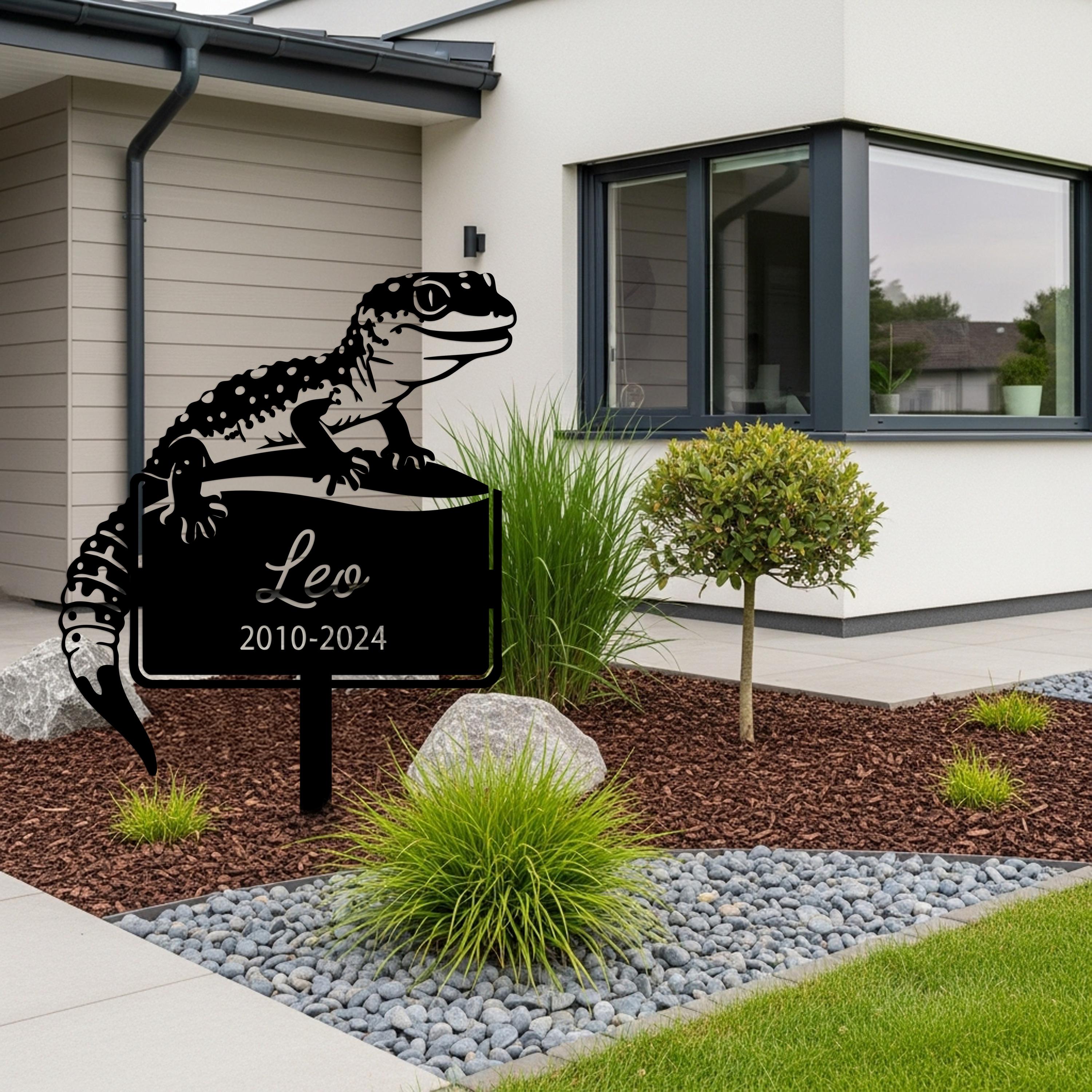 Leopard Gecko Memorial Garden Stake, Custom Metal Reptile Grave Marker ...