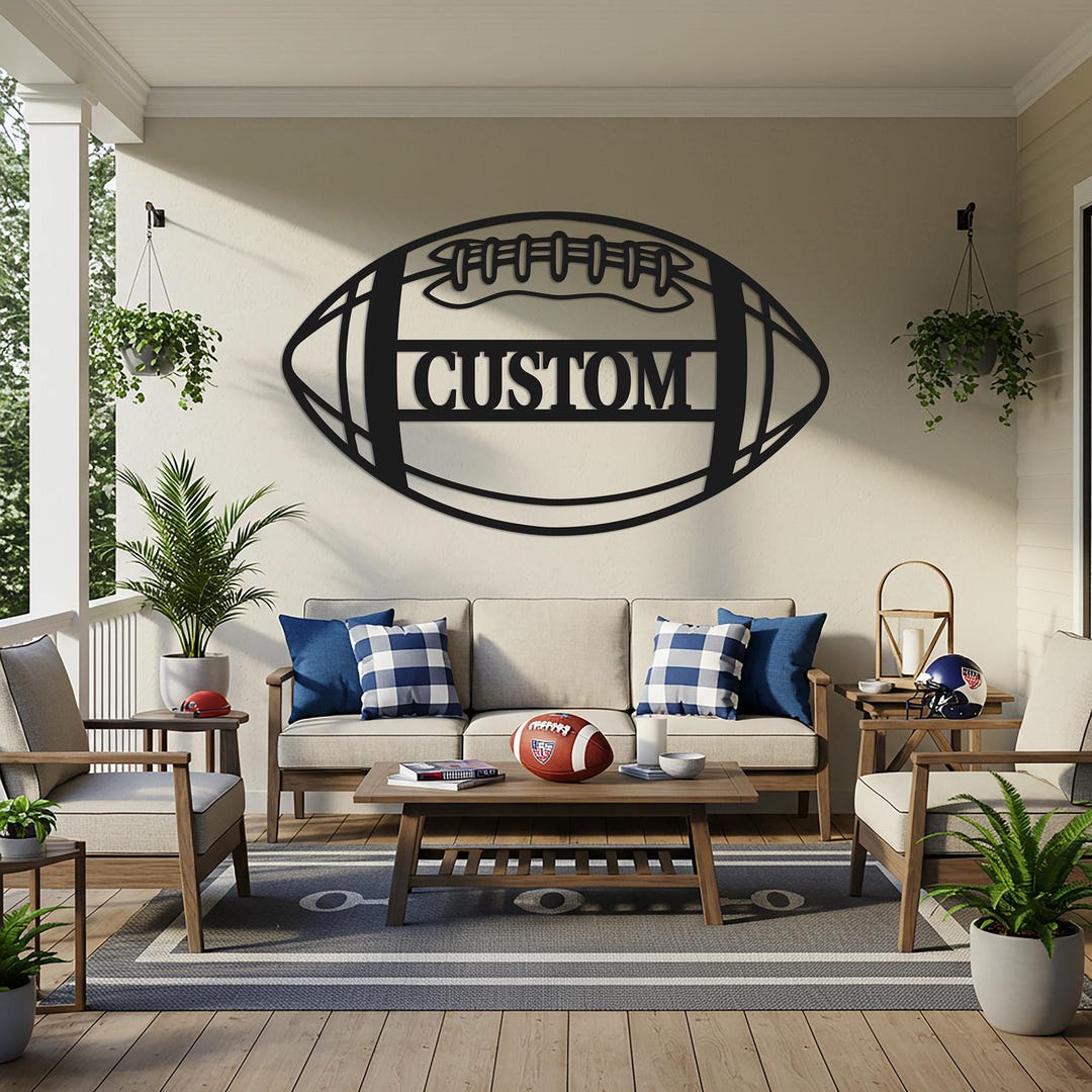 Custom Football Ball Metal Wall Art, Personalized Sports Sign for Boys ...