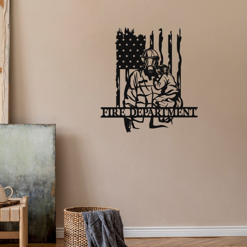 Personalized Firefighter Art, Custom Metal Firefighter Sign, Patriotic ...