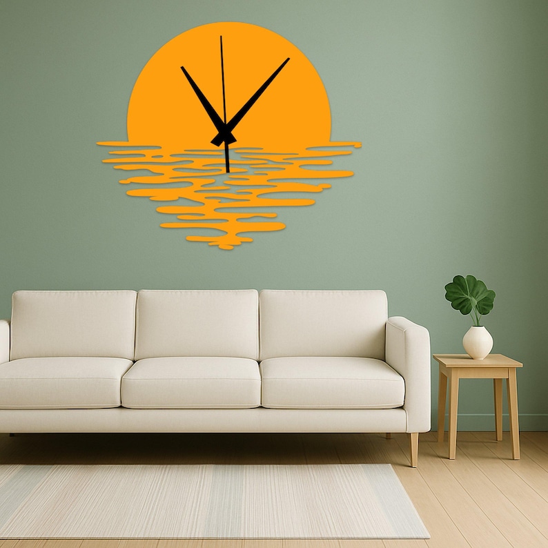 Sunset Metal Wall Clock, Modern Ocean Reflection Wall Clock, Bold ...